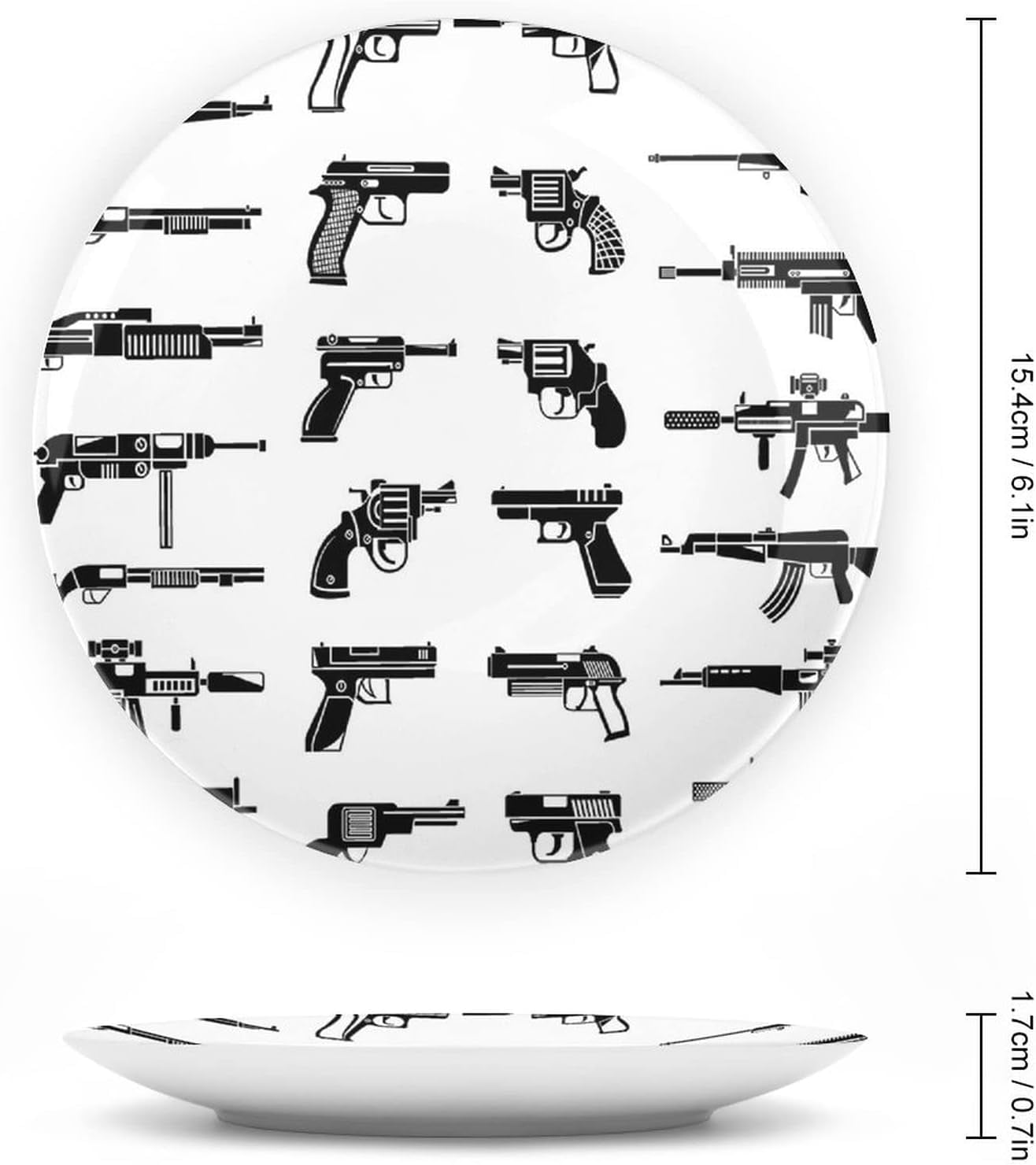 8 Inch Decorative Plate, War Round Porcelain, Machine Gun Rifles ...