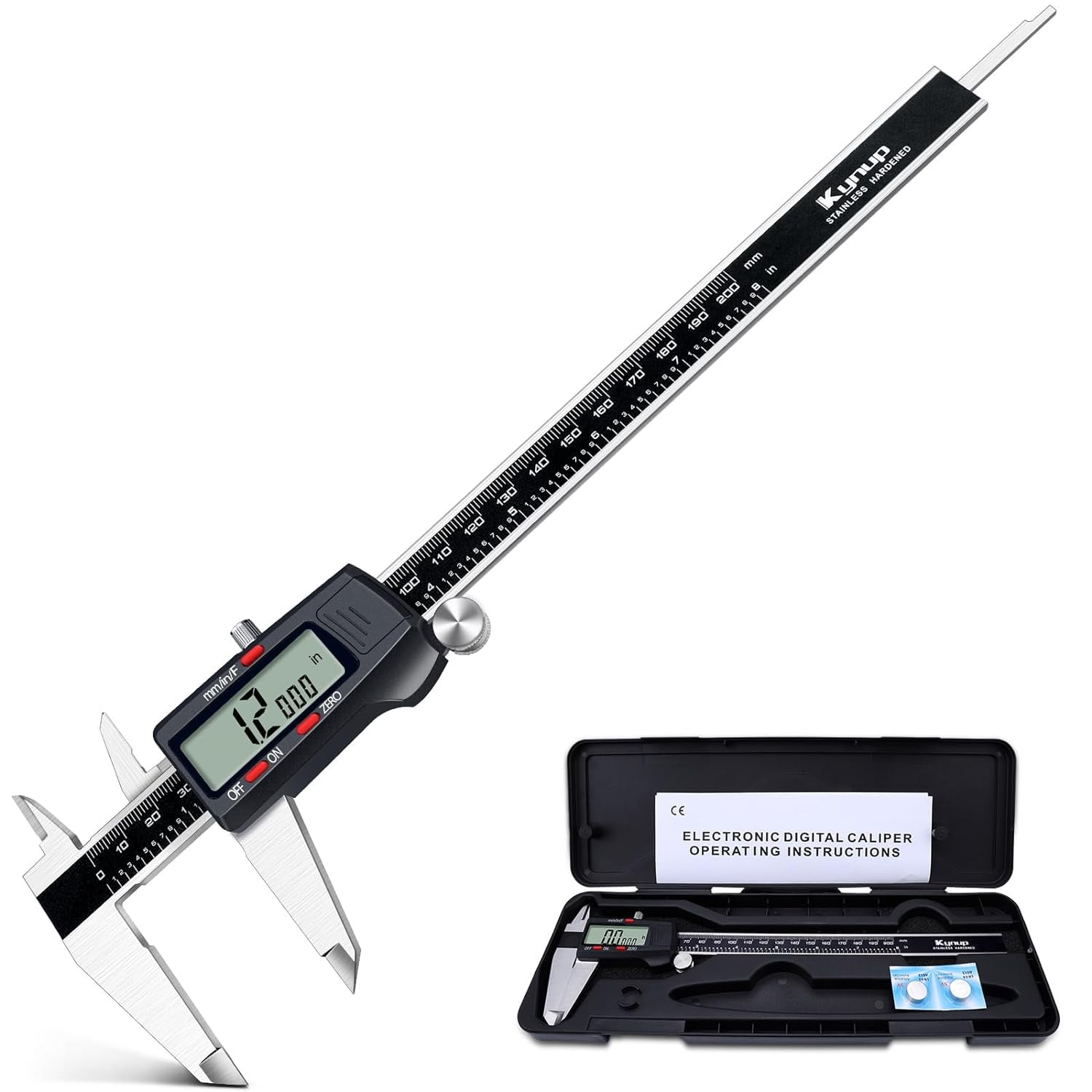 8 Inch Digital Caliper with Stainless Steel Body, Large LCD Display ...