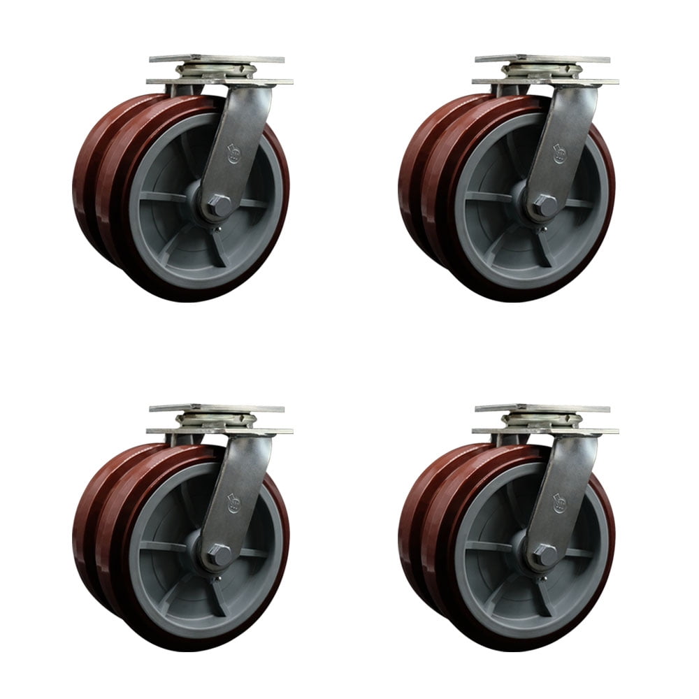 8 Inch Dual Polyurethane Wheels Swivel Caster Set with Ball Bearing SCC ...