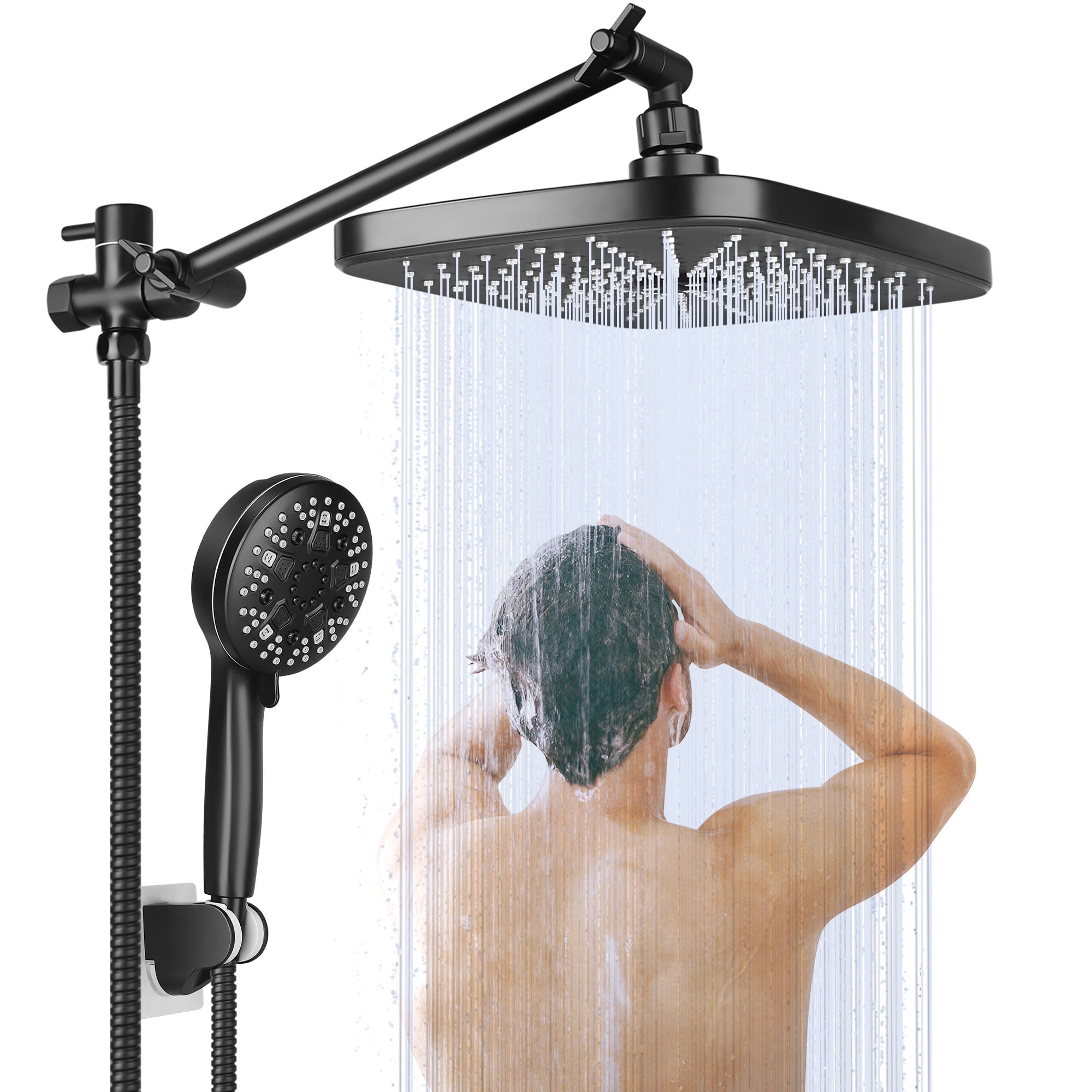 8 Inch Dual Shower Head Combo with 11'' Extension Arm, 5 Settings ...