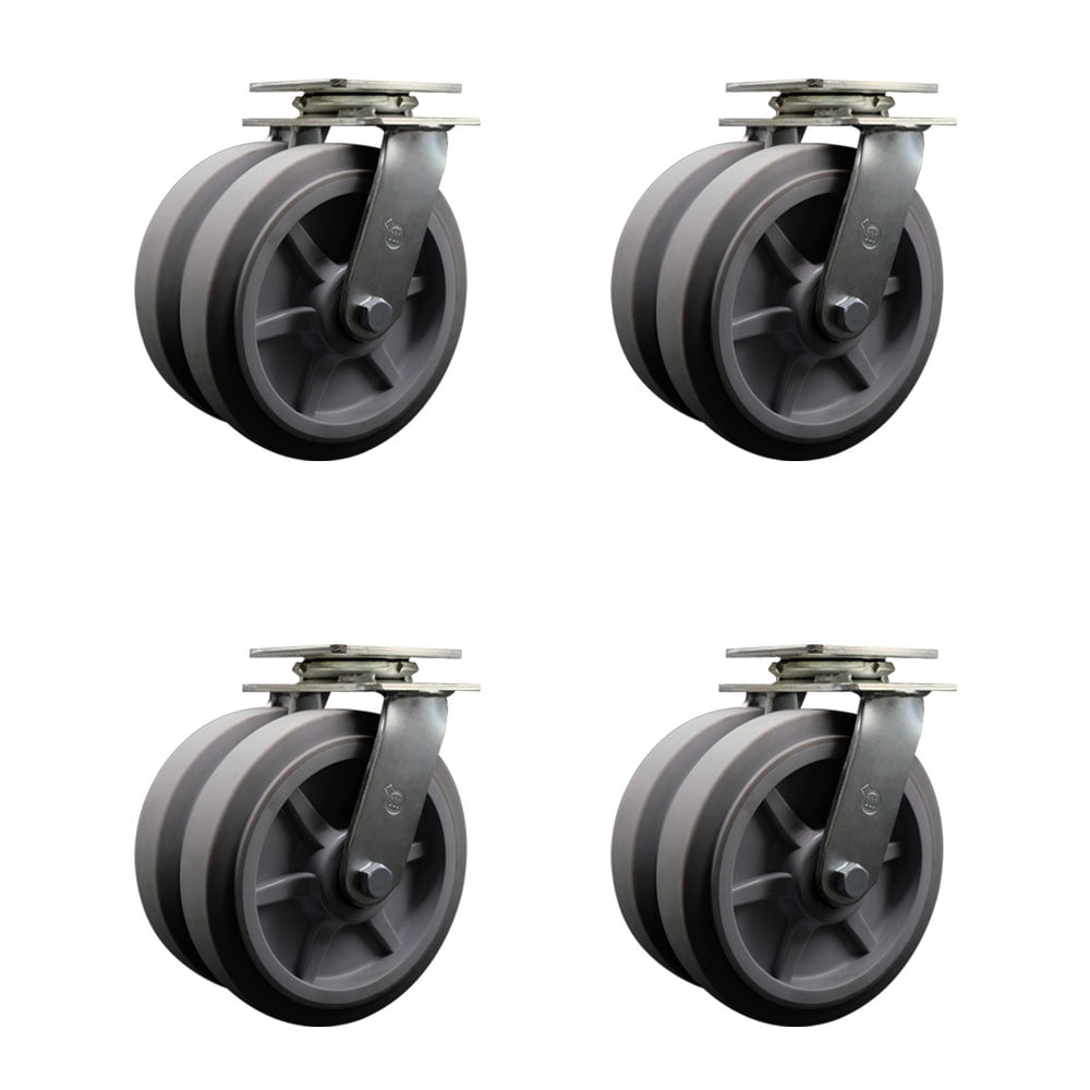 8 Inch Dual Thermoplastic Rubber Wheels Swivel Caster Set with Ball ...