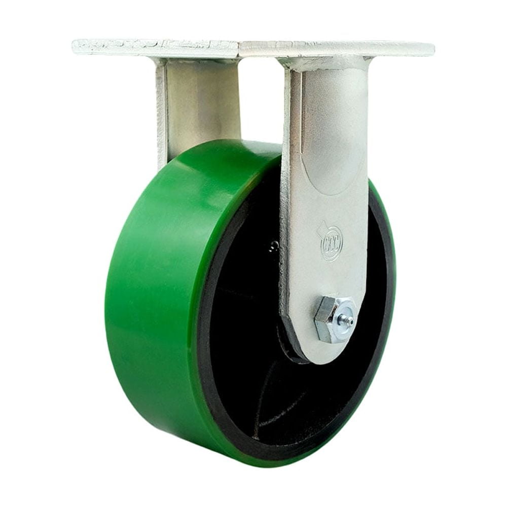 8 Inch Extra Heavy Duty Green Poly on Cast Iron Wheel Rigid Top Plate ...