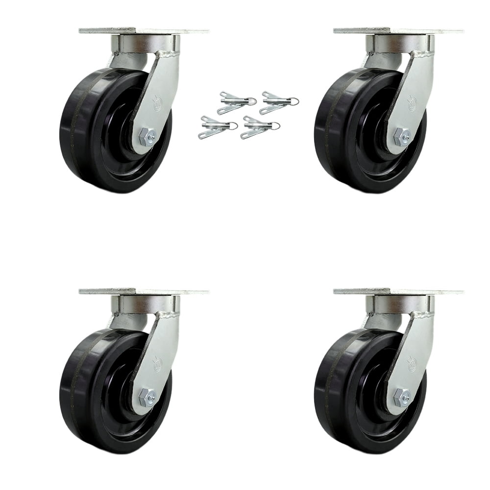 8 Inch Extra Heavy Duty Phenolic Swivel Caster Set with Swivel Locks ...