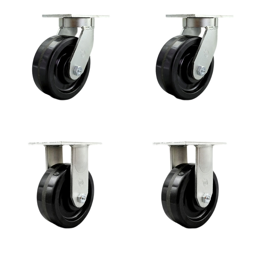 8 Inch Extra Heavy Duty Phenolic Wheel Caster Set 2 Swivel Locks 2 ...