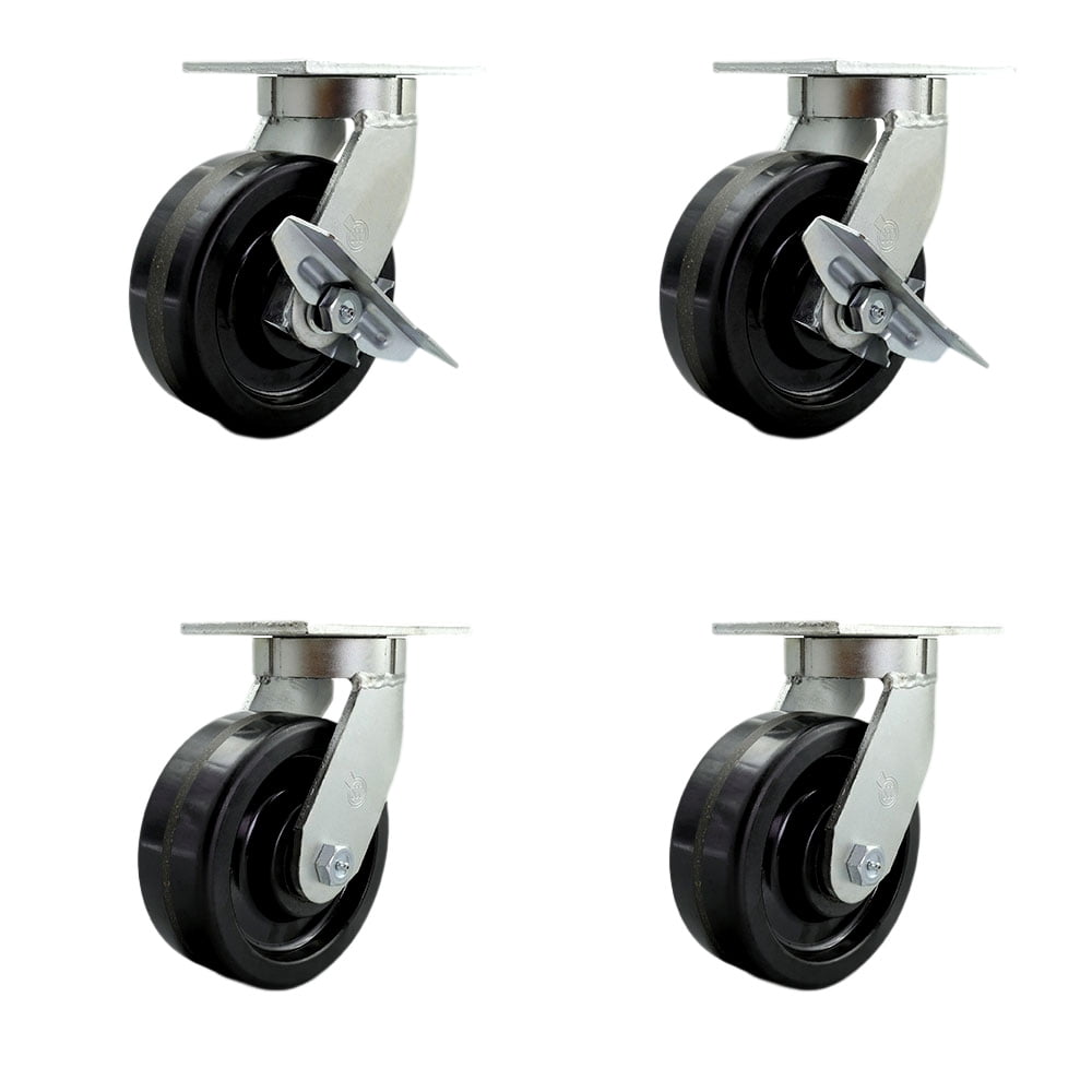 8 Inch Extra Heavy Duty Phenolic Wheel Caster Set 4 Swivel Locks 2 ...