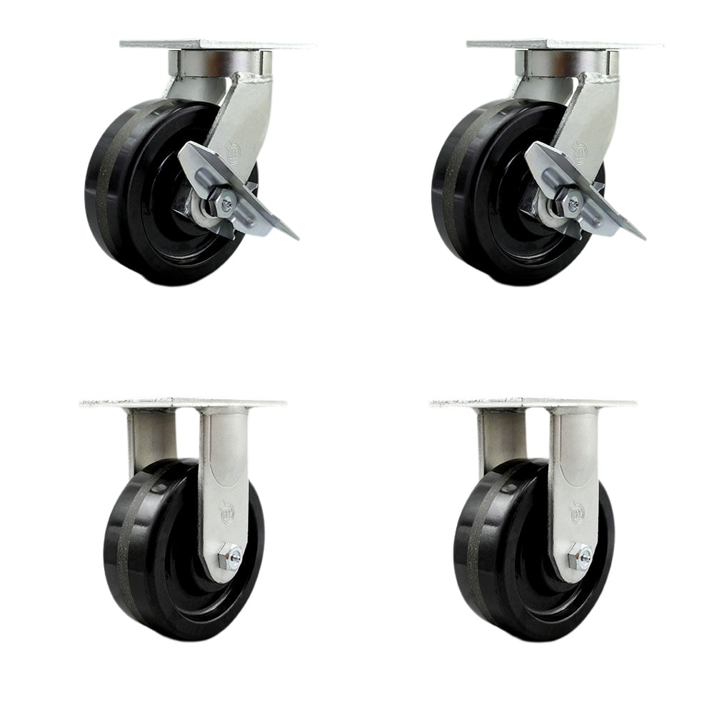 8 Inch Extra Heavy Duty Phenolic Wheel Swivel Caster Set 2 Brakes 2 ...