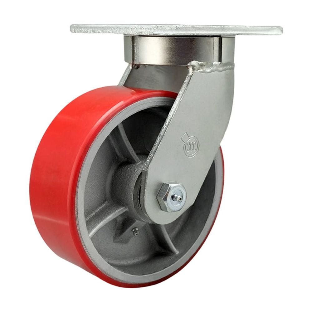 8 Inch Extra Heavy Duty Red Poly on Cast Iron Wheel Swivel Top Plate ...