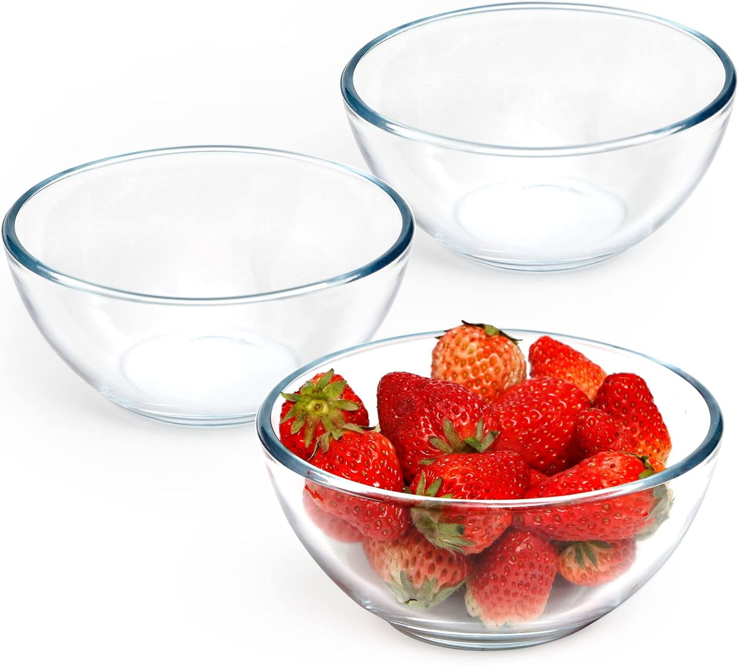 8 Inch Glass Bowls, Microwavable Glass Bowl Set of 2, Clear Tempered ...