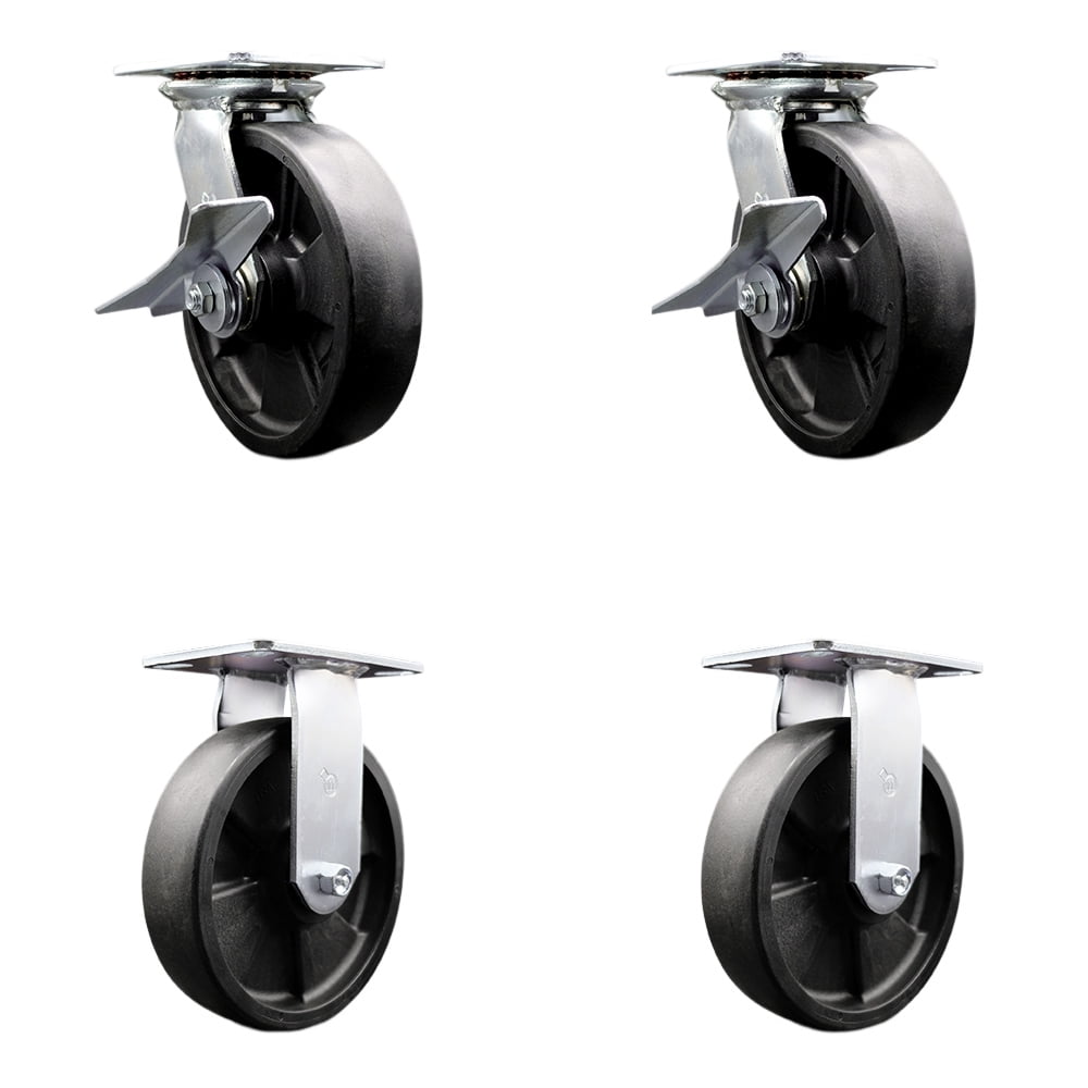 8 Inch Glass Filled Nylon Caster Set 2 Brakes/Swivel Locks and 2 Rigid ...