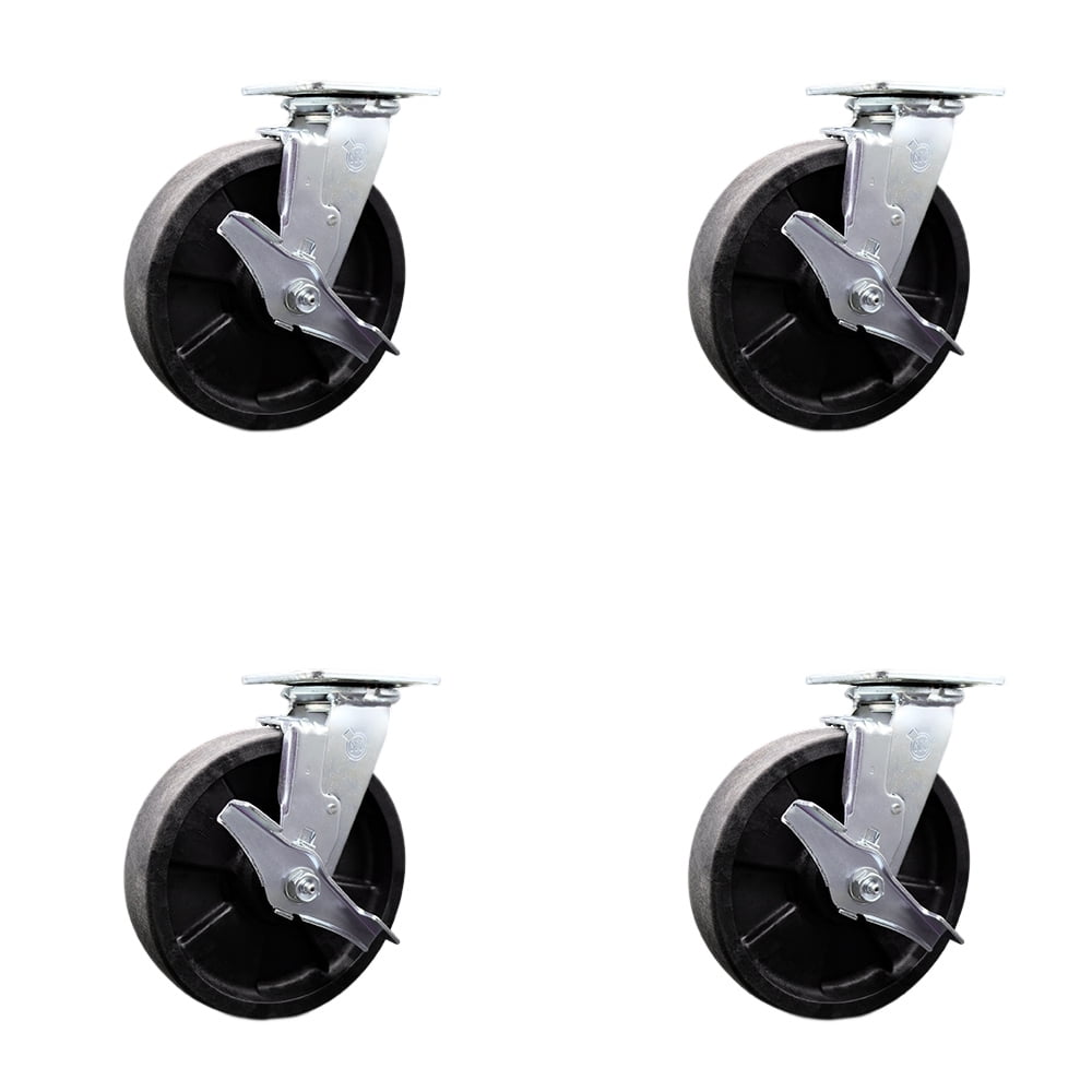 8 Inch Glass Filled Nylon Swivel Caster Set with Ball Bearings and ...