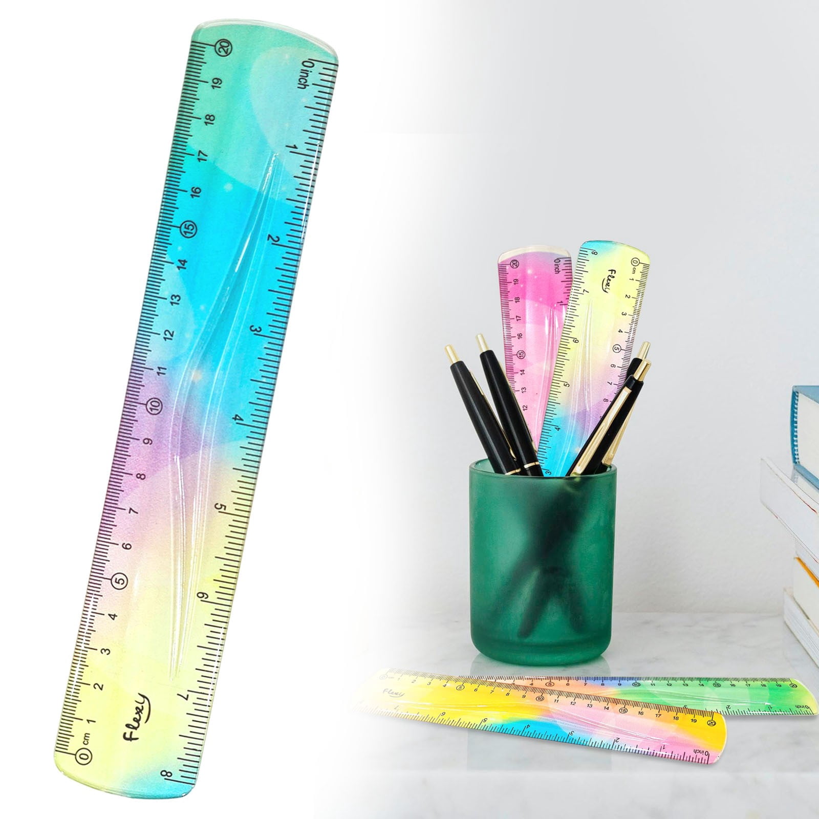 8 Inch Gradient Color Flexible Soft Ruler, Bendable Unbreakable PVC ...