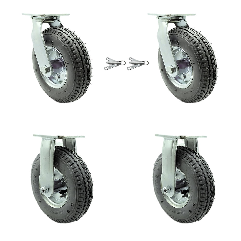 8 Inch Gray Pneumatic Wheel Caster Set 2 Swivel with Swivel Locks and 2 ...
