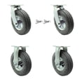 8 Inch Gray Pneumatic Wheel Caster Set 2 Swivel with Swivel Locks and 2 ...
