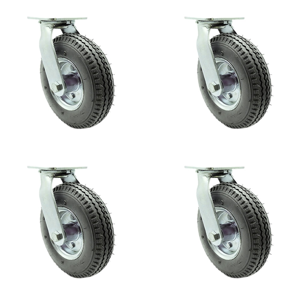 8 Inch Gray Pneumatic Wheel Caster Set 4 Swivel with 2 Swivel Locks SCC ...