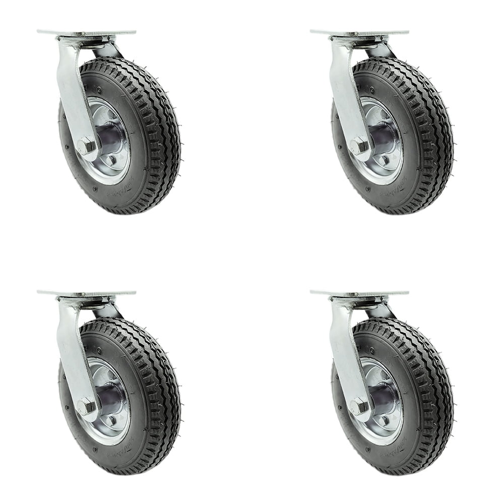 8 Inch Gray Pneumatic Wheel Swivel Casters with Bolt Swivel Locks Set ...