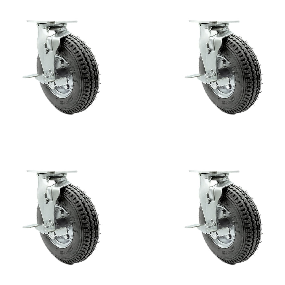 8 Inch Gray Pneumatic Wheel Swivel Casters with Brakes and Bolt Swivel ...