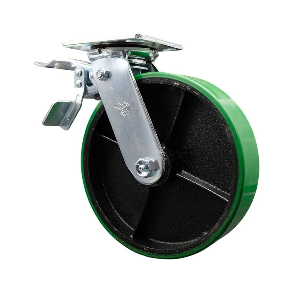 8 Inch Green Poly on Cast Iron Caster with Ball Bearing and Total Lock ...