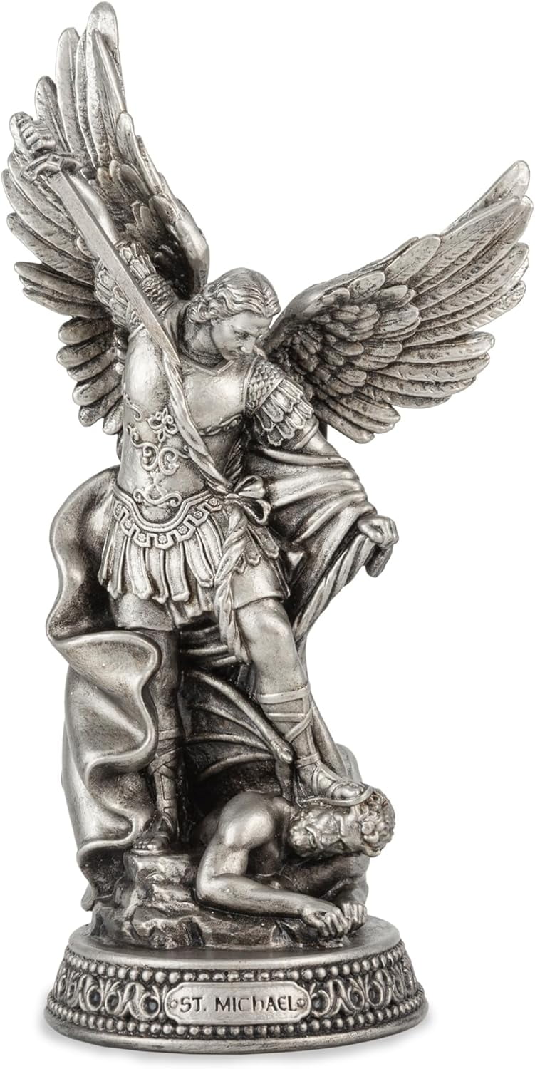 8 Inch H Saint Michael Statue with Dark Silver Finish, St. Michael the ...