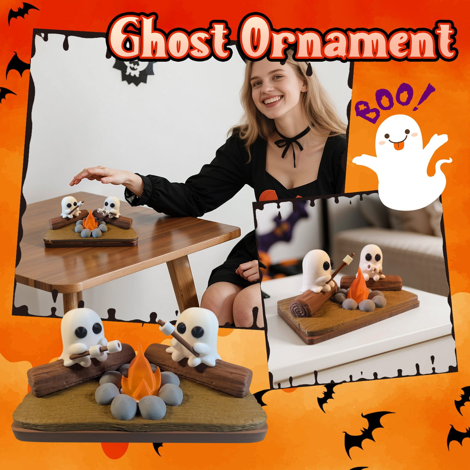 8 Inch Halloween 3D Printed Ghost Bonfire Ornament Halloween Home ...
