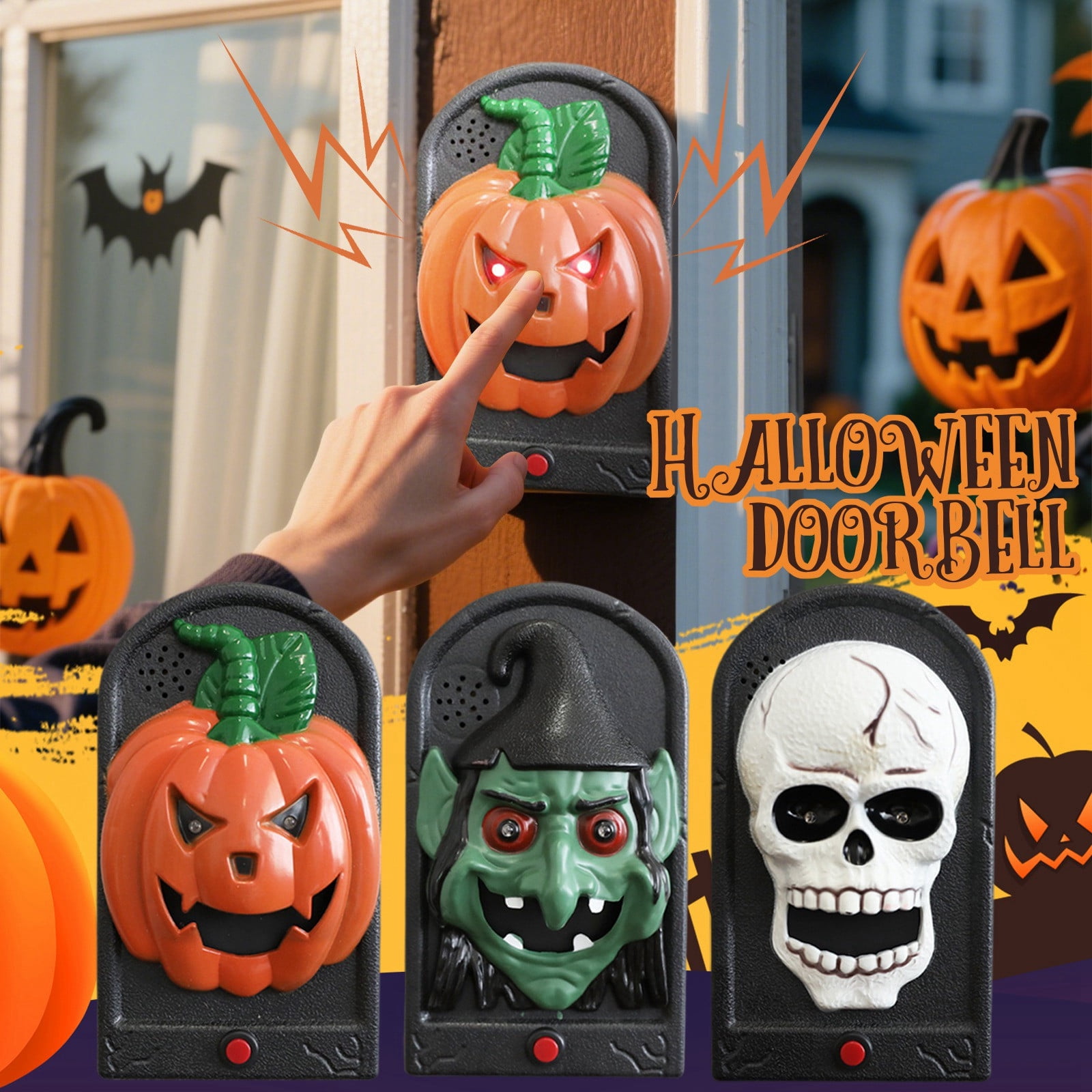 8 Inch Halloween Decor Pumpkin Lights Big Skull Button Sounding,Haunted ...