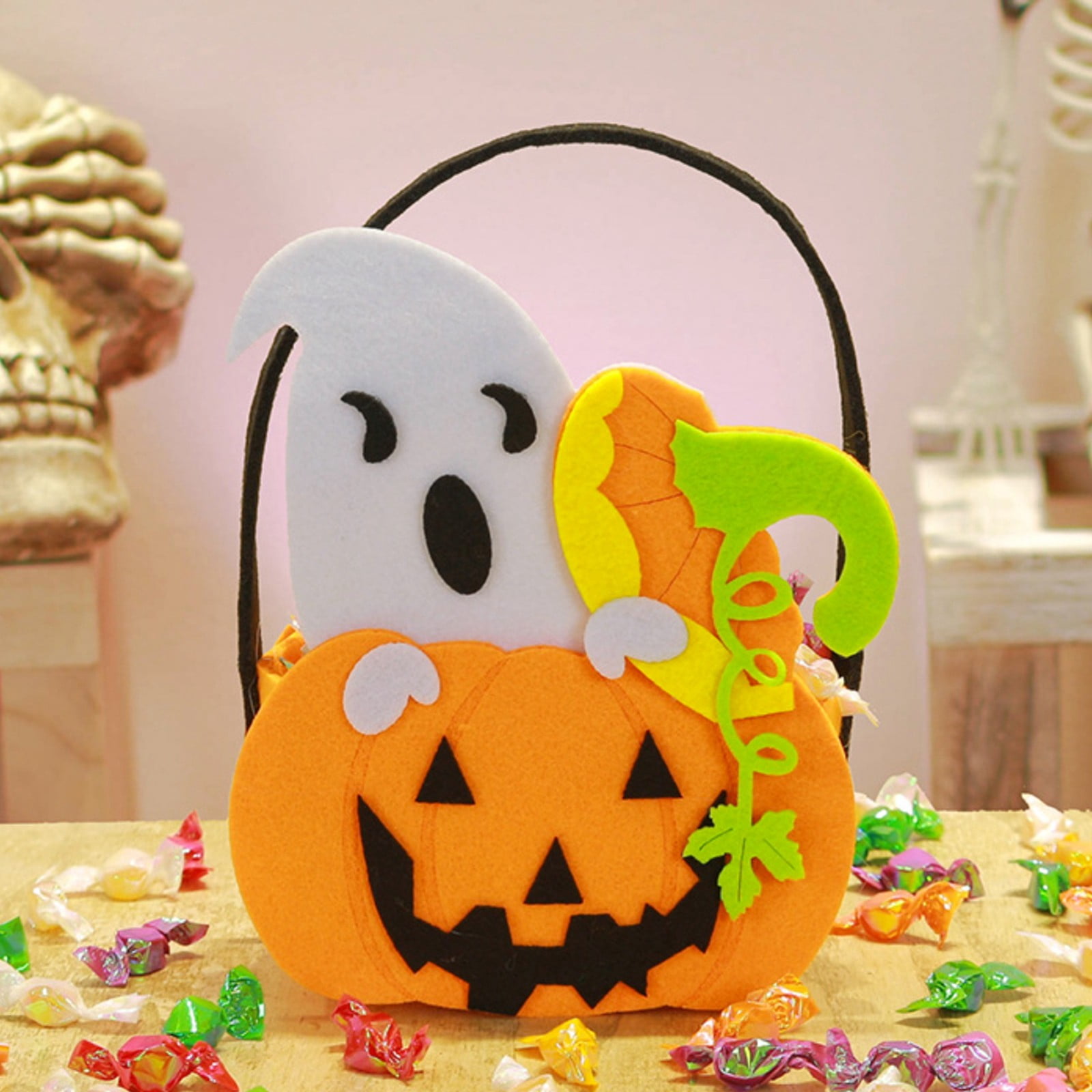 8 Inch, Halloween Pumpkin Buckets, Candy Bucket Holder with Handle ...