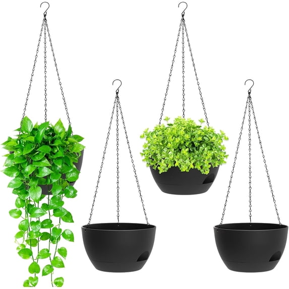 8 Inch Hanging Planters for Indoor Outdoor Plants, 4 Pack Black Plastic ...