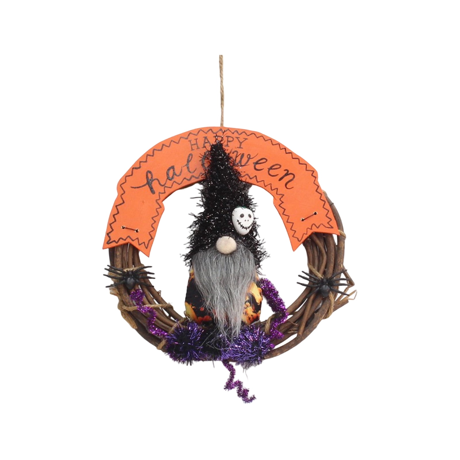 8 Inch Happy Halloween Wreath Rattan Ghost Festival Door Garland Spooky ...