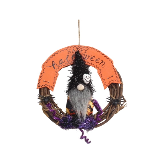 8 Inch Happy Halloween Wreath Rattan Ghost Festival Door Garland Spooky ...