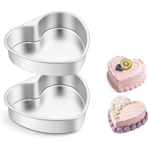 8 Inch Heart Cake Pan, 2Pcs Stainless Steel Heart Shaped Cake Mold ...