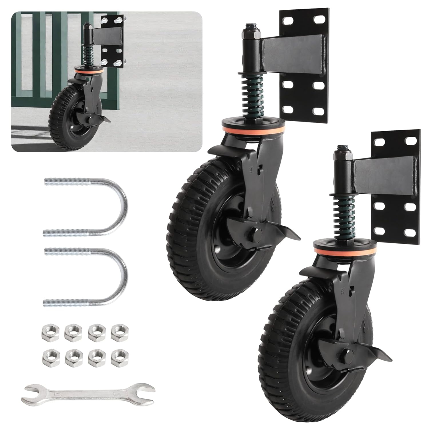 8 Inch Heavy Duty Gate Wheel with Brake, 600lbs Heavy Duty Fence Gate ...