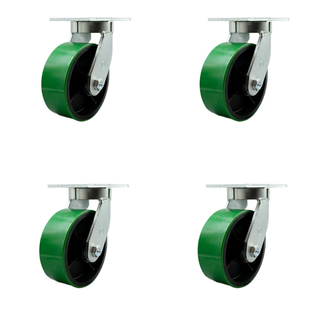 8 Inch Heavy Duty Green Poly on Cast Iron Caster Set with Swivel Locks ...