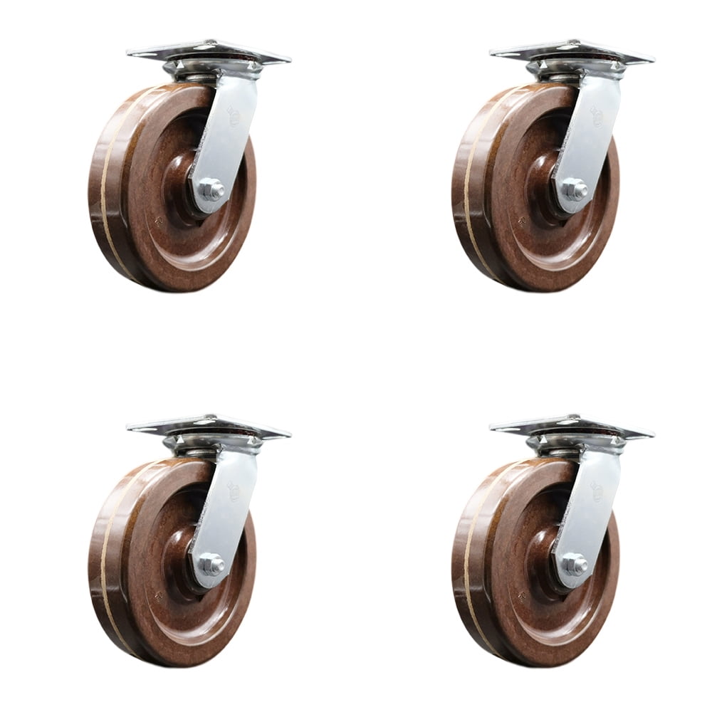 8 Inch Heavy Duty High Temp Phenolic Caster Set with Roller Bearings ...