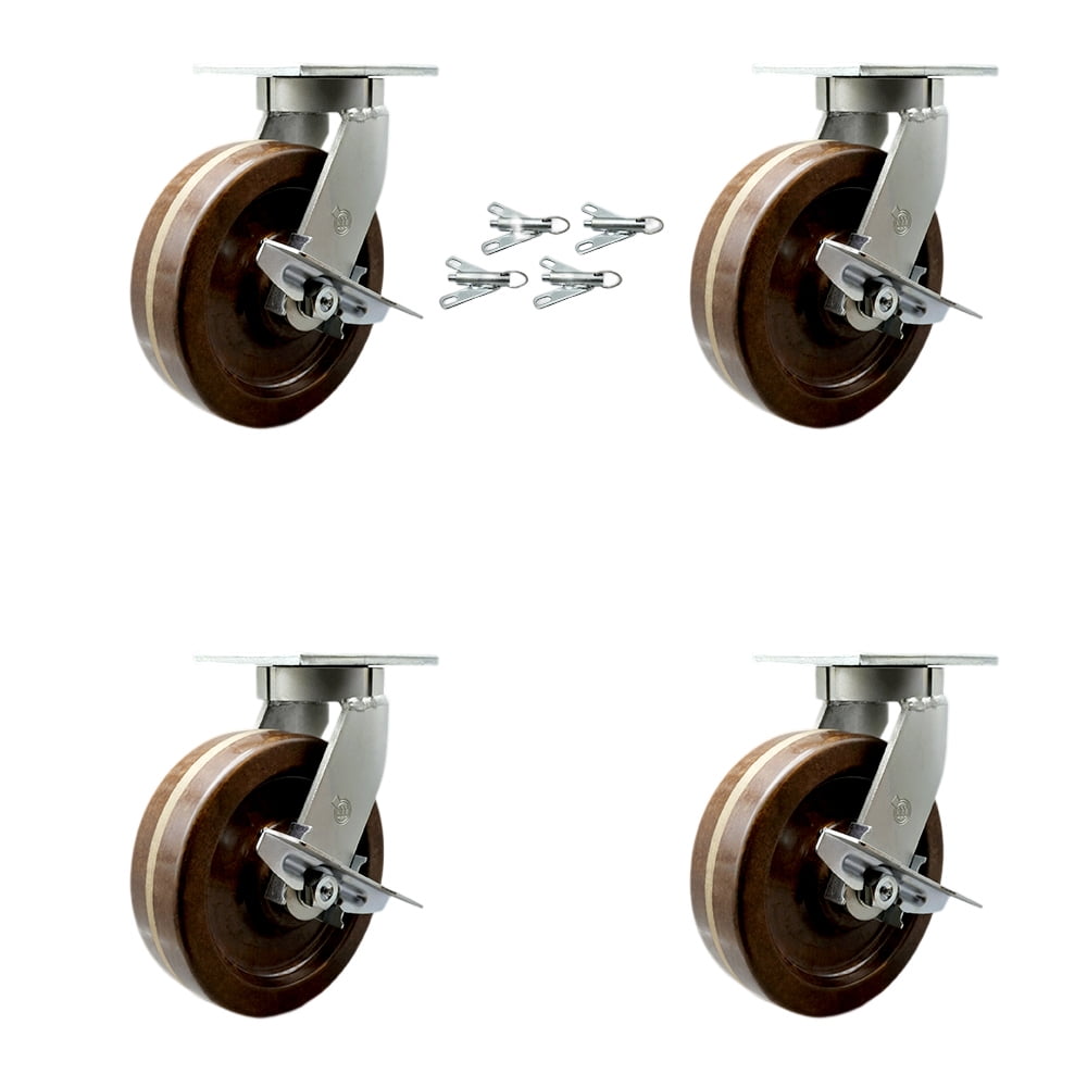 8 Inch Heavy Duty High Temp Phenolic Caster with Brakes and Swivel ...