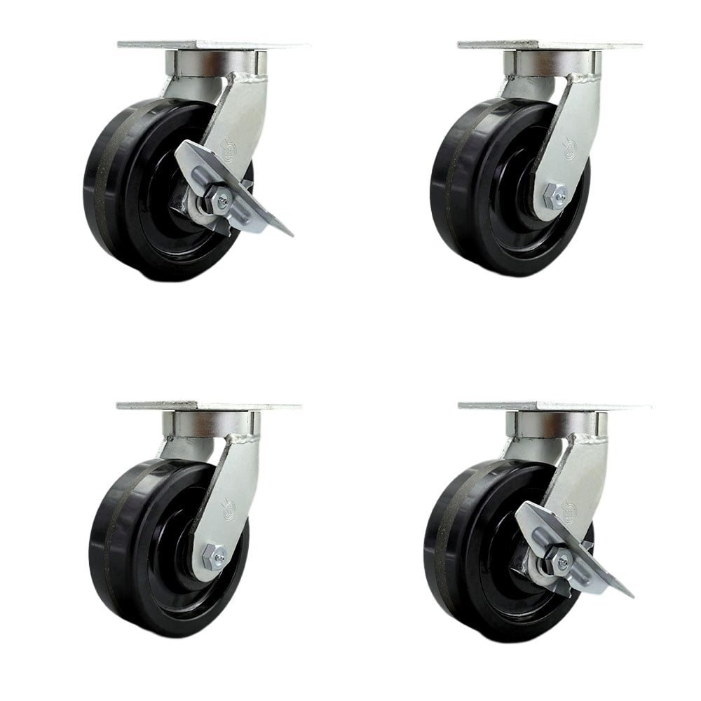 8 Inch Heavy Duty Phenolic Wheel Swivel Caster Set 2 Swivel Locks 2 ...