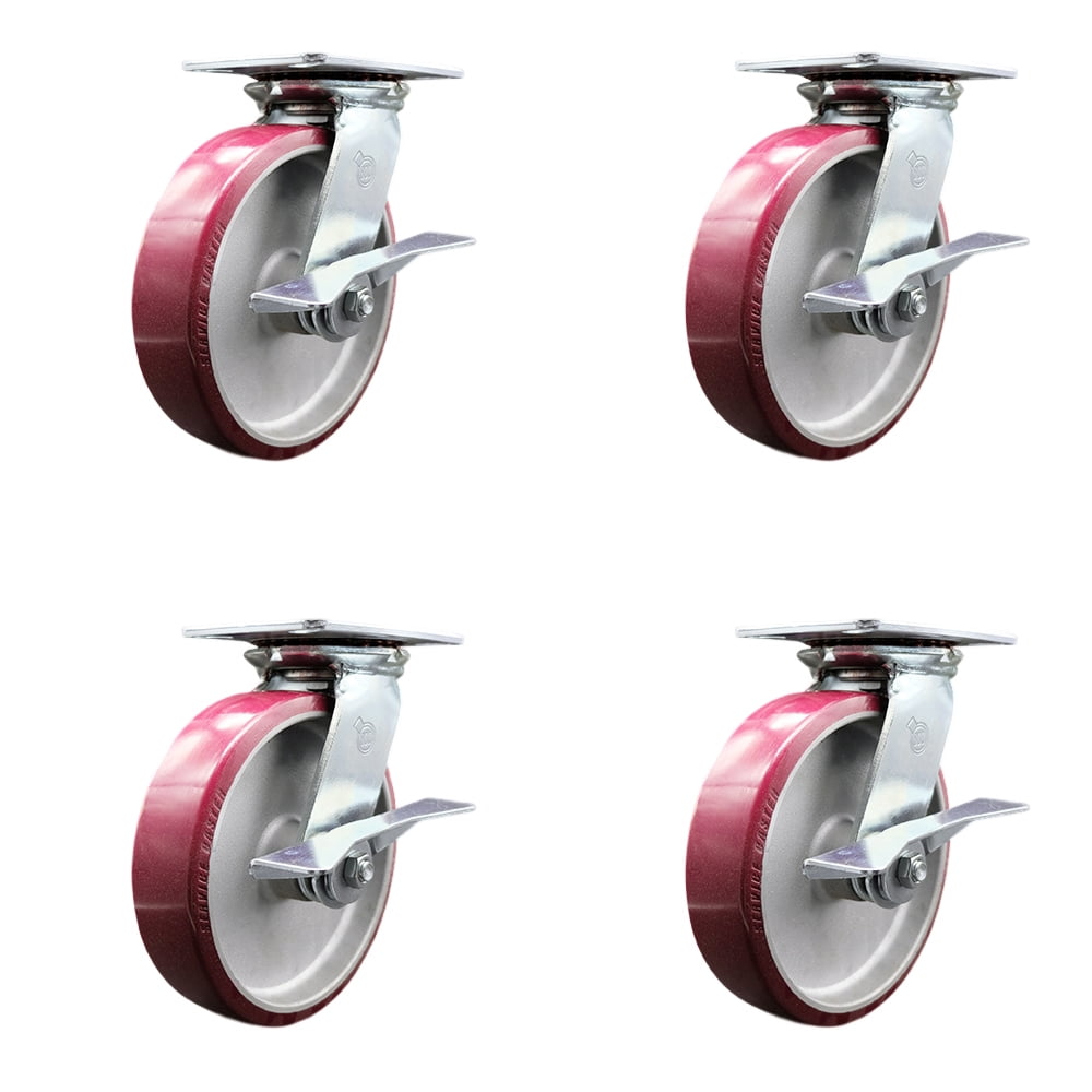 8 Inch Heavy Duty Poly on Aluminum Caster Set with Roller Bearings and ...