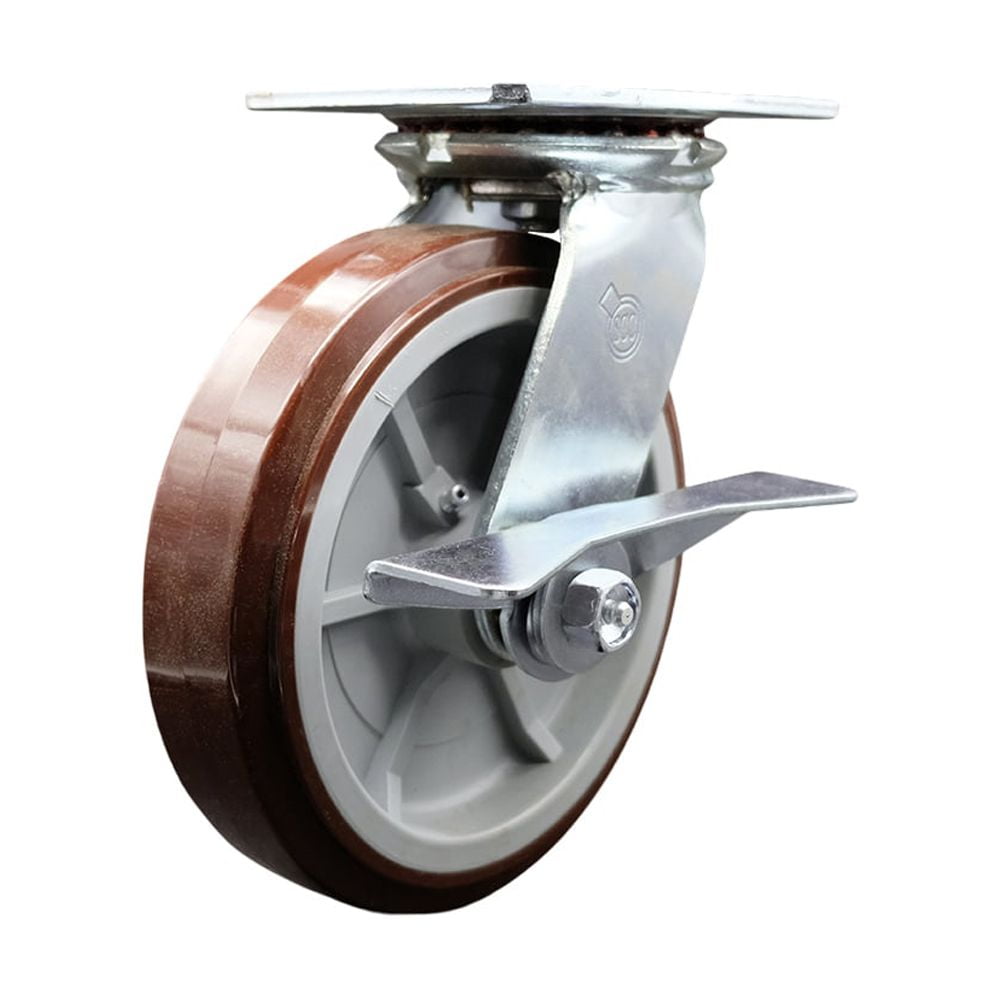 8 Inch Heavy Duty Polyurethane Caster with Ball Bearing and Brake ...