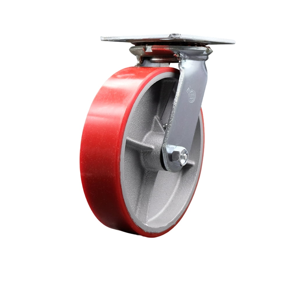 8 Inch Heavy Duty Red Poly on Cast Iron Swivel Caster with Ball Bearing ...