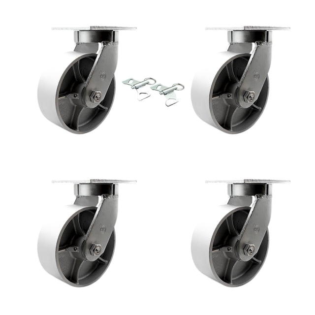 8 Inch Heavy Duty Semi Steel Cast Iron Swivel Caster Set with 2 Swivel ...
