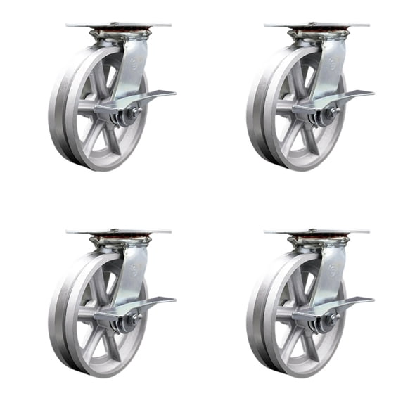 8 Inch Heavy Duty V Groove Semi Steel Caster Set with Roller Bearings ...