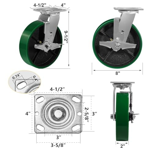 8 Inch Industrial Casters, Polyurethane Caster with Strong Load-Bearing ...