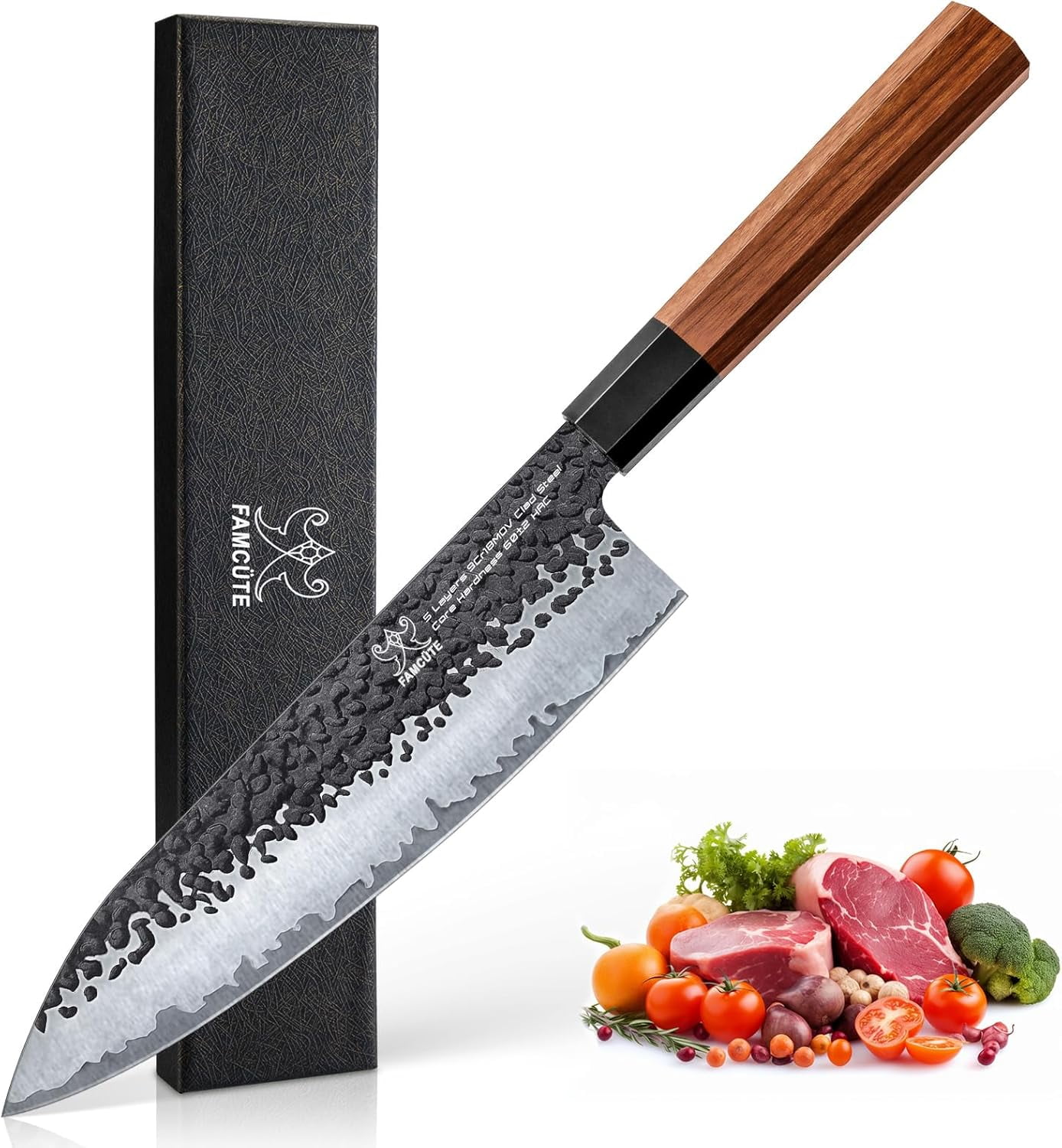8 Inch Japanese Knife, Hand ForXIULINd 5 Layers High Carbon 9CR18MOV ...