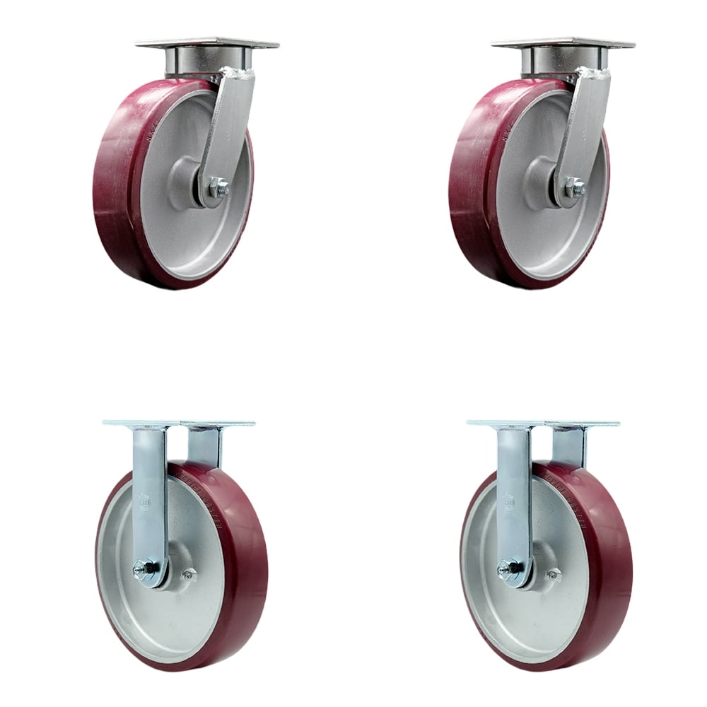 8 Inch KP Poly on Aluminum Caster Set with Ball Bearings 2 Swivel Locks ...