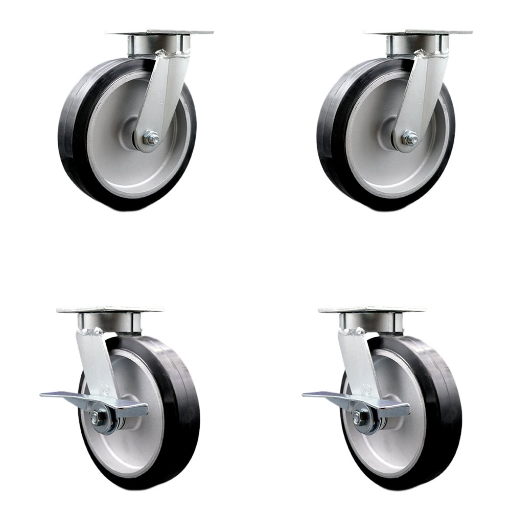 8 Inch KP Rubber on Aluminum Swivel Caster Set with Ball Bearings 2 ...