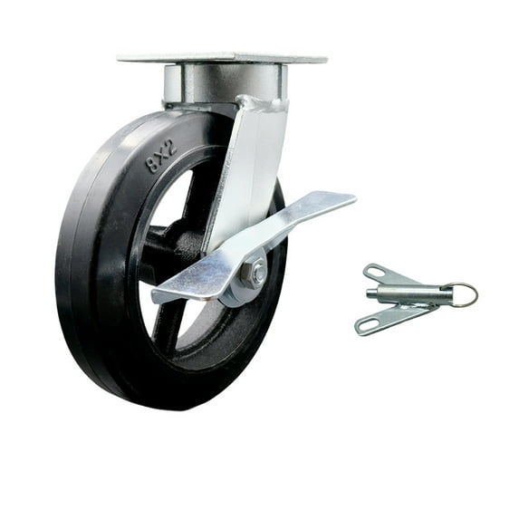 8 Inch KP Rubber on Steel Swivel Caster with Ball Bearing & Brake ...
