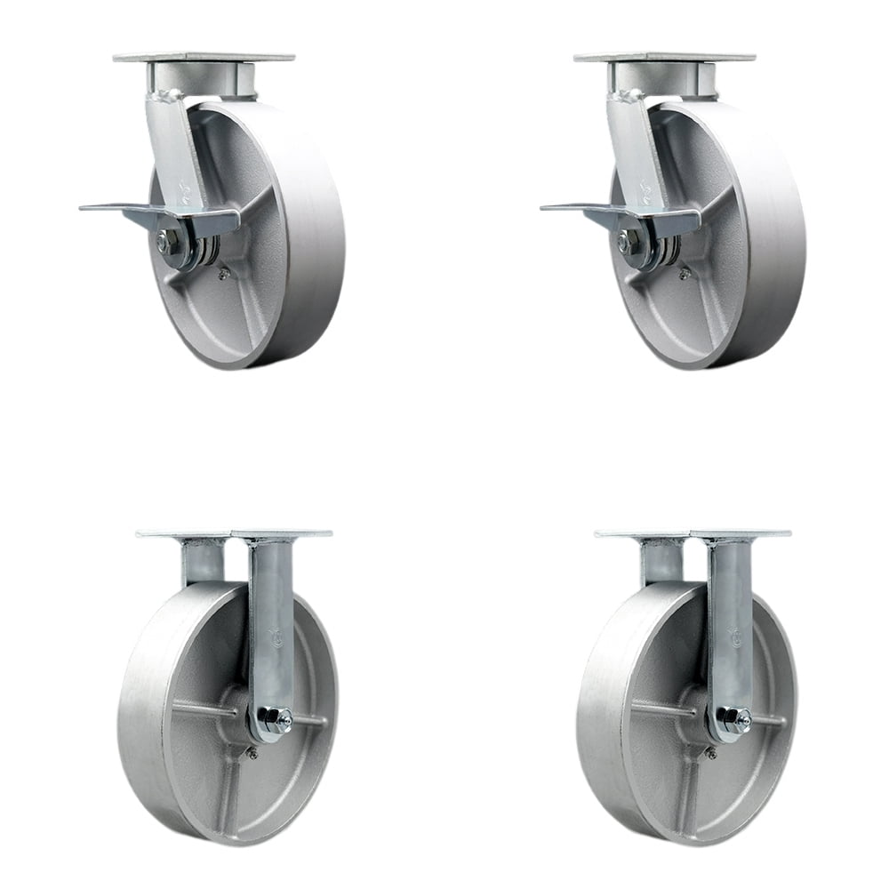 8 Inch KP Semi Steel Cast Iron Caster Set with Bronze Bearings 2 Brakes ...