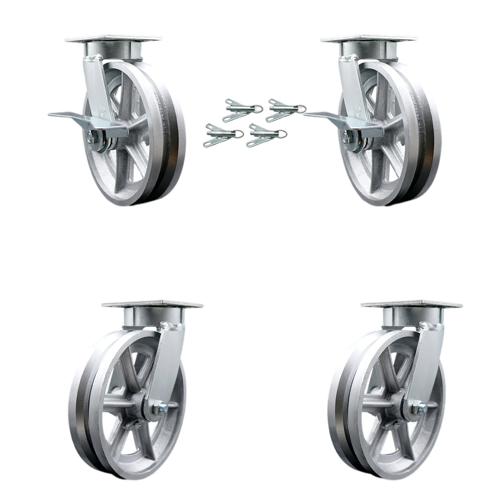 8 Inch KP V-Groove Semi Steel Caster Set w/Bronze Bearings 4 Swivel ...