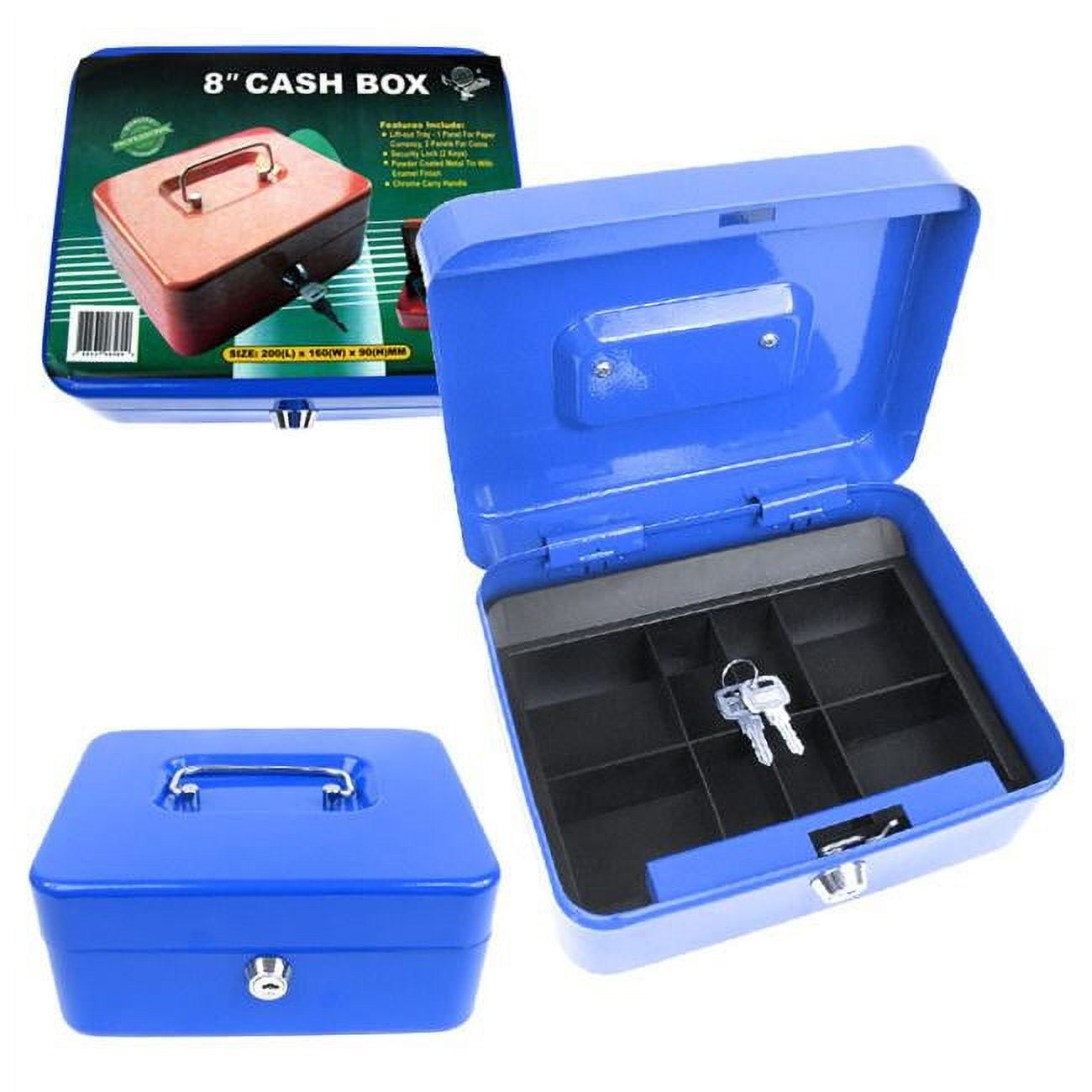 8 Inch Key Lock Blue Cash Box with Coin Tray - Walmart.com