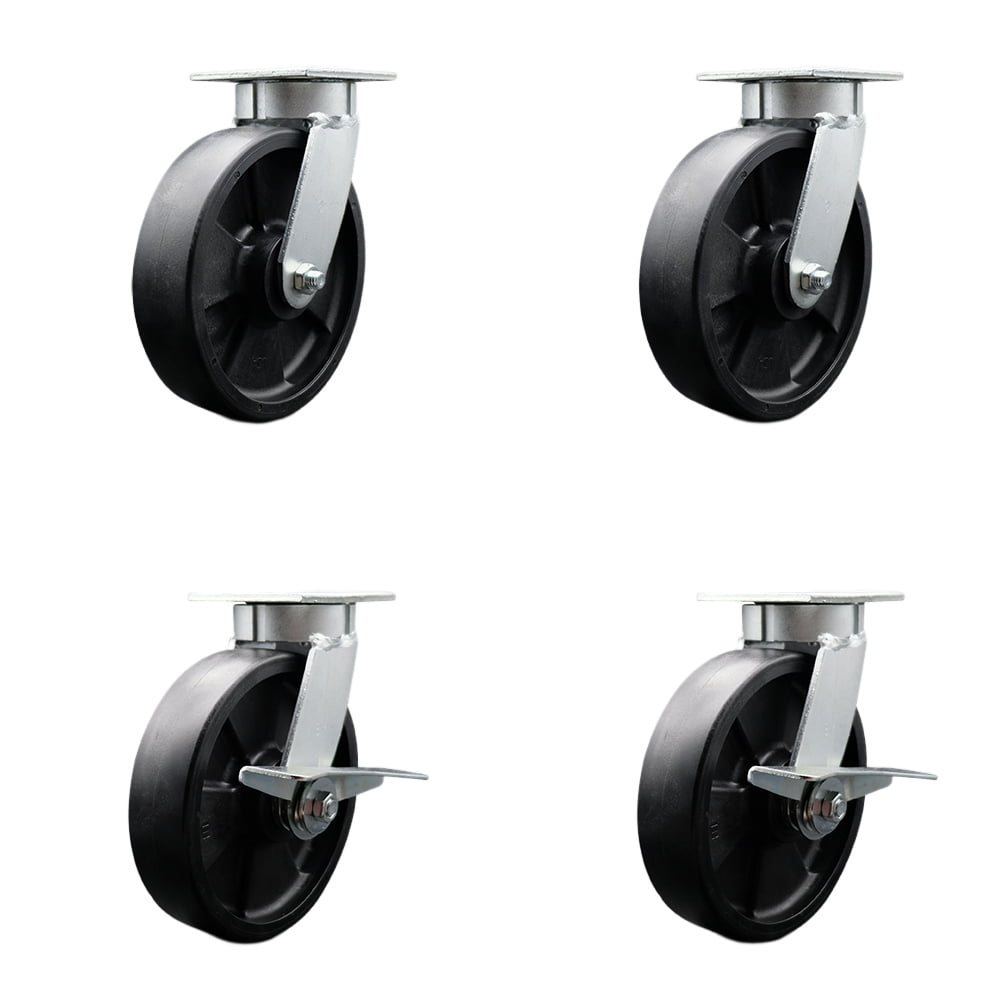 8 Inch Kingpinless Glass Filled Nylon Wheel Caster Set 2 Swivel Locks 2 ...
