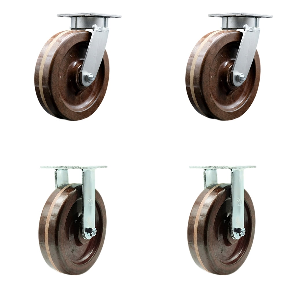 8 Inch Kingpinless High Temp Phenolic Wheel Swivel Caster Set 2 Swivel 2 Rigid - Walmart.com