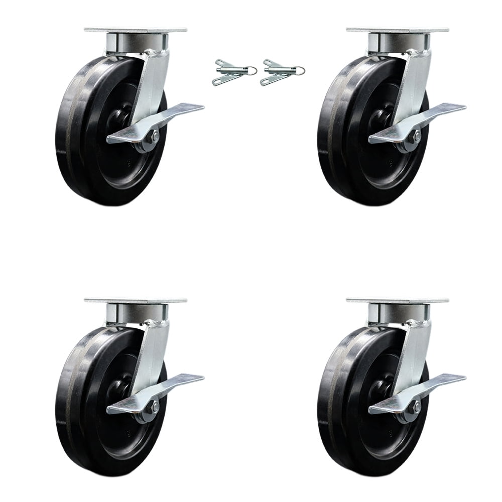 8 Inch Kingpinless Phenolic Wheel Caster Set 4 Brakes 2 Swivel Locks ...